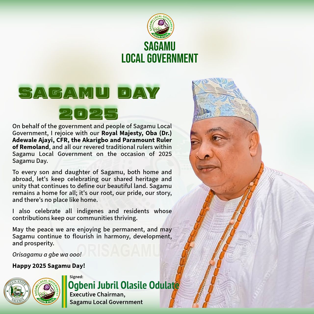 Odulate Felicitates Akarigbo, Indigenes on 2025 Sagamu Day Celebration ...