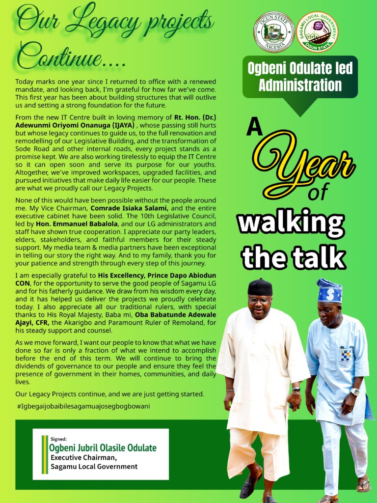 One Year After Return to Office, Sagamu LG Chairman Showcases Legacy Projects and Renewed Vision ...